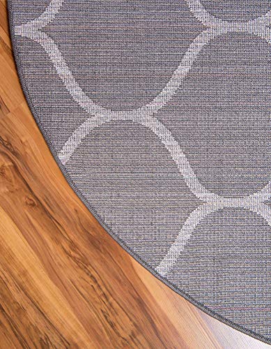 Unique Loom Trellis Frieze Collection Area Rug - Rounded (6' Round, Dark Gray/ Ivory)