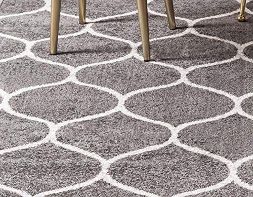 Unique Loom Trellis Frieze Collection Area Rug - Rounded (6' Round, Dark Gray/ Ivory)