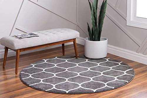 Unique Loom Trellis Frieze Collection Area Rug - Rounded (6' Round, Dark Gray/ Ivory)