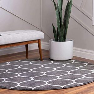 Unique Loom Trellis Frieze Collection Area Rug - Rounded (6' Round, Dark Gray/ Ivory)