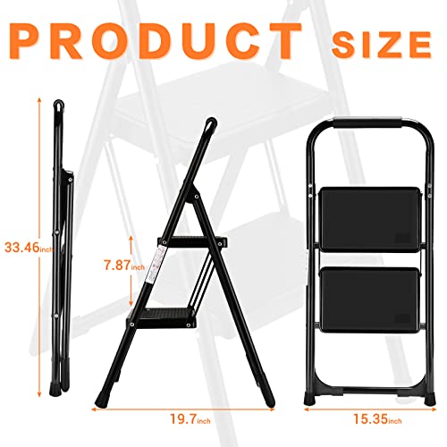 ALPURLAD Step Ladder 2 Step Stool Folding Step Stools for Adults with Handgrip & Anti-Slip Sturdy and Wide Pedal 330lbs Stepladder Multi-Use for Household & Office Foldable Step Stool