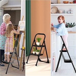 ALPURLAD Step Ladder 2 Step Stool Folding Step Stools for Adults with Handgrip & Anti-Slip Sturdy and Wide Pedal 330lbs Stepladder Multi-Use for Household & Office Foldable Step Stool