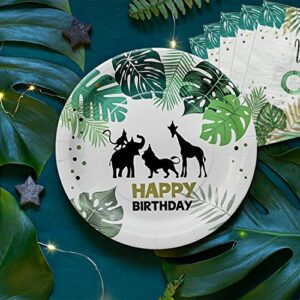 HIPEEWO Wild One Birthday Decorations - Wild One Party Supplies, Including Plates, Napkins, and Cups, 1st Safari Birthday Decorations Tableware Set Serves 24 Guests 96 Pieces