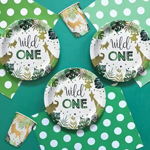 HIPEEWO Wild One Birthday Decorations - Wild One Party Supplies, Including Plates, Napkins, and Cups, 1st Safari Birthday Decorations Tableware Set Serves 24 Guests 96 Pieces