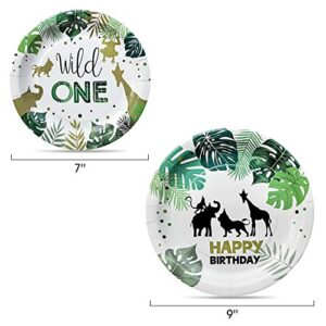 HIPEEWO Wild One Birthday Decorations - Wild One Party Supplies, Including Plates, Napkins, and Cups, 1st Safari Birthday Decorations Tableware Set Serves 24 Guests 96 Pieces