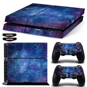 ps4 stickers full body vinyl skin decal cover for playstation 4 console controllers (with 4pcs led lightbar stickers)(ps4 console (blue starry sky))