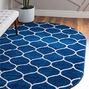 Unique Loom Trellis Frieze Collection Area Rug - Rounded (5' x 8' Oval, Navy Blue/ Ivory)