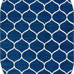 Unique Loom Trellis Frieze Collection Area Rug - Rounded (5' x 8' Oval, Navy Blue/ Ivory)