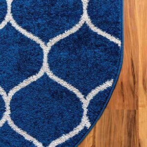 Unique Loom Trellis Frieze Collection Area Rug - Rounded (5' x 8' Oval, Navy Blue/ Ivory)