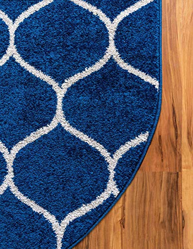 Unique Loom Trellis Frieze Collection Area Rug - Rounded (5' x 8' Oval, Navy Blue/ Ivory)