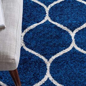 Unique Loom Trellis Frieze Collection Area Rug - Rounded (5' x 8' Oval, Navy Blue/ Ivory)