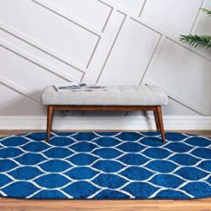 Unique Loom Trellis Frieze Collection Area Rug - Rounded (5' x 8' Oval, Navy Blue/ Ivory)