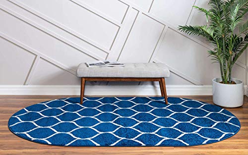 Unique Loom Trellis Frieze Collection Area Rug - Rounded (5' x 8' Oval, Navy Blue/ Ivory)