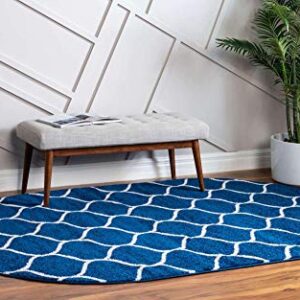 Unique Loom Trellis Frieze Collection Area Rug - Rounded (5' x 8' Oval, Navy Blue/ Ivory)