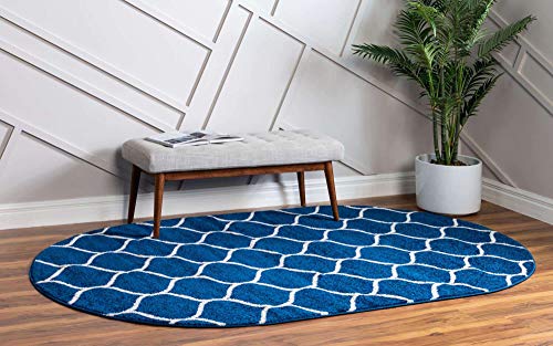 Unique Loom Trellis Frieze Collection Area Rug - Rounded (5' x 8' Oval, Navy Blue/ Ivory)