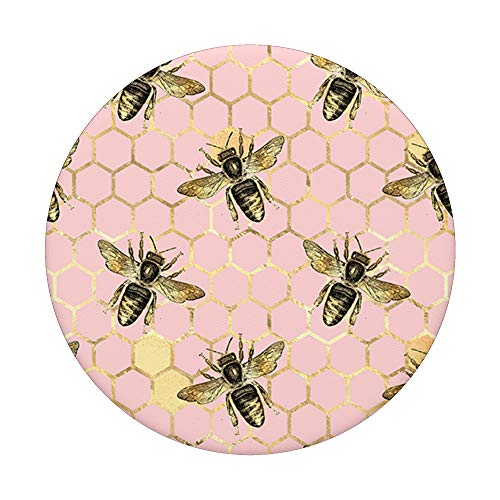 Light Pink and Yellow Hexagonal Geometric Honeycomb Bee PopSockets PopGrip: Swappable Grip for Phones & Tablets