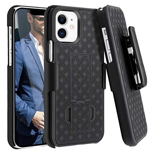 Fingic Compatible with iPhone 12 Case, iPhone 12 Pro Holster Case Combo Shell Slim Rugged Case with Kickstand Swivel Belt Clip Holster Shockproof Cover for 12/12 Pro 6.1" (No Screen Protector), Black