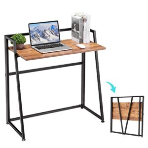 eureka ergonomic modern folding computer desk teen student dorm study desks 33-inch teak wood fold up desk, easy to be folded or unfolded for writing, laptop working and crafting, fits home office