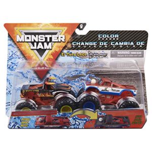 monster jam, official el toro loco vs. cyclops color-changing die-cast monster trucks, 1:64 scale