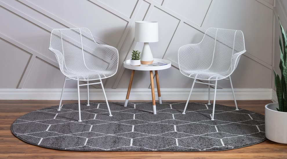 Unique Loom Trellis Frieze Collection Area Rug - Geometric (3' x 5' Oval, Dark Gray/ Ivory)