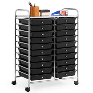 relax4life 20 drawers storage cart w/rolling wheels semi-transparent multipurpose mobile rolling drawer cart for school, office, home, beauty salon files arrangement storage organizer cart (black)