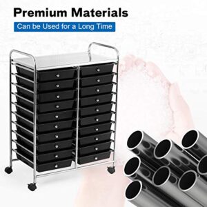 RELAX4LIFE 20 Drawers Storage Cart W/Rolling Wheels Semi-Transparent Multipurpose Mobile Rolling Drawer Cart for School, Office, Home, Beauty Salon Files Arrangement Storage Organizer Cart (Black)