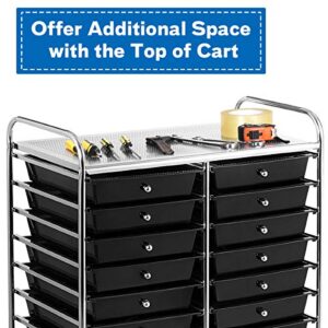 RELAX4LIFE 20 Drawers Storage Cart W/Rolling Wheels Semi-Transparent Multipurpose Mobile Rolling Drawer Cart for School, Office, Home, Beauty Salon Files Arrangement Storage Organizer Cart (Black)