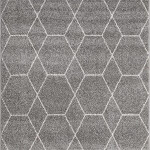 Unique Loom Trellis Frieze Collection Area Rug - Geometric (4' Square, Light Gray/ Ivory)