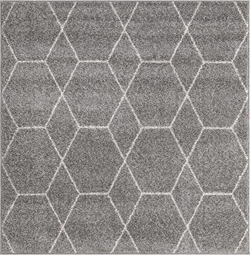 Unique Loom Trellis Frieze Collection Area Rug - Geometric (4' Square, Light Gray/ Ivory)