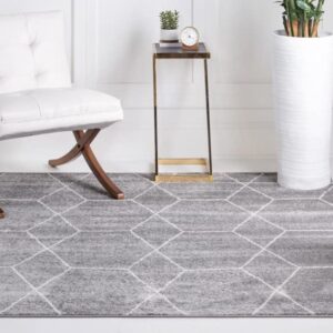 Unique Loom Trellis Frieze Collection Area Rug - Geometric (4' Square, Light Gray/ Ivory)