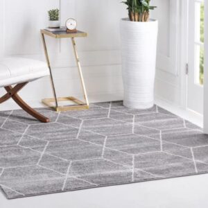 Unique Loom Trellis Frieze Collection Area Rug - Geometric (4' Square, Light Gray/ Ivory)