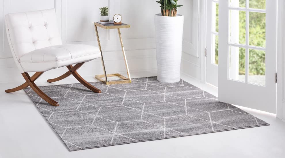 Unique Loom Trellis Frieze Collection Area Rug - Geometric (4' Square, Light Gray/ Ivory)