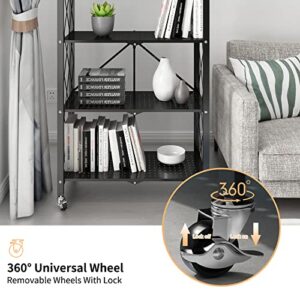 WHIFEA 5 Tier Foldable No Assembly Storage Shelves with Wheels 28.3’’*15’’*63.2’’ Free Standing Metal Wire Rack Heavy Duty Pantry Collapsible Organizer for Kitchen Bedroom Bathroom Office Black