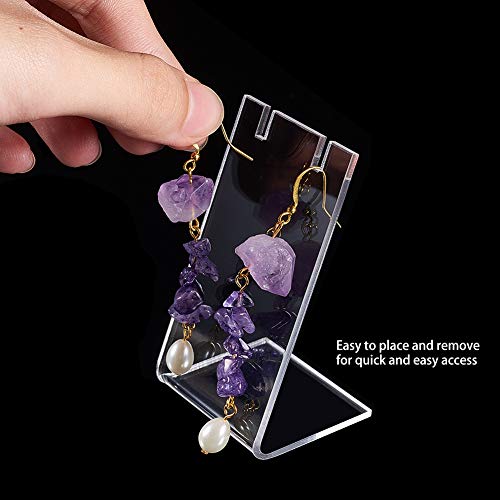 PH PandaHall 10pcs Acrylic Earring Holder Single Pair L-Shape Jewelry Displays Stand Necklace Earring Organizer for Jewelry Dangling Slant Back Display Props Show Retail Store Marketing 1.3x1.7x3”