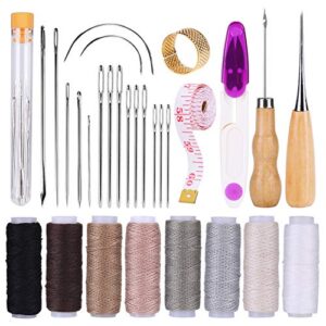 30 pcs upholstery repair kit, leather sewing repair kit with sewing thread, large eye leather sewing needles, awl, leather hand sewing needles, leather craft tool kit for leather repair, stitching