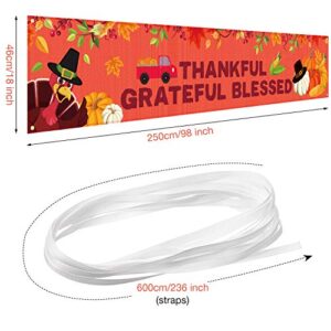 Large Happy Thanksgiving Banner Decor Thanksgiving Turkey Maple Leaves Pumpkin Banner Thanksgiving Outdoor Decorations for Happy Thanksgiving Day Celebration Home Decor Party Favors (8.2 x 1.5 Feet)