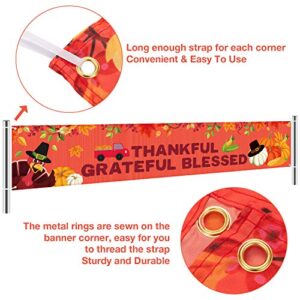 Large Happy Thanksgiving Banner Decor Thanksgiving Turkey Maple Leaves Pumpkin Banner Thanksgiving Outdoor Decorations for Happy Thanksgiving Day Celebration Home Decor Party Favors (8.2 x 1.5 Feet)