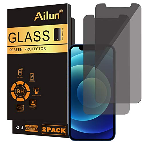 Ailun Privacy Screen Protector for iPhone 12 Mini 5.4 Inch 2 Pack Anti Spy Private Tempered Glass Anti-Scratch Case Friendly [Black][2 Pack]