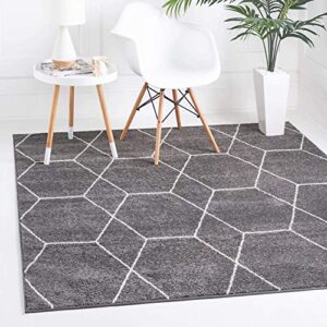 unique loom trellis frieze collection area rug - geometric (5' square, dark gray/ ivory)