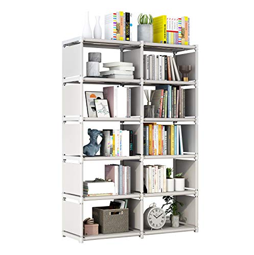 Yomeliy Cube Storage, 5 Tier 10 Cubes Organizer Shelves, Bookcase Shelve for Living Room, Study Room, Bedroom and Office (Gray)