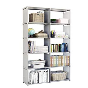 Yomeliy Cube Storage, 5 Tier 10 Cubes Organizer Shelves, Bookcase Shelve for Living Room, Study Room, Bedroom and Office (Gray)