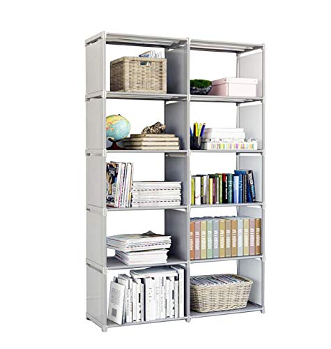 Yomeliy Cube Storage, 5 Tier 10 Cubes Organizer Shelves, Bookcase Shelve for Living Room, Study Room, Bedroom and Office (Gray)