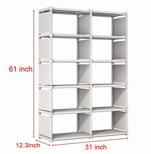 Yomeliy Cube Storage, 5 Tier 10 Cubes Organizer Shelves, Bookcase Shelve for Living Room, Study Room, Bedroom and Office (Gray)