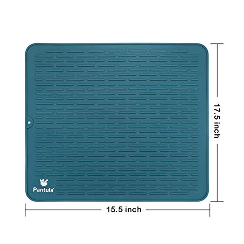 Silicone Dish Drying Mat - 18 x 16 Inch Large Nonslip Pad with High Ridges for Better Aeration, Suitable for Kitchen Counter Sink Refrigerator Liners, Heat Resistant & Dish Wash Safe, BPA Free (Green)