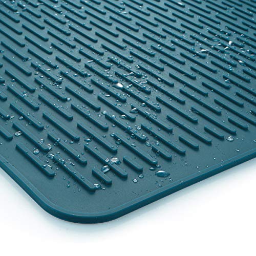 Silicone Dish Drying Mat - 18 x 16 Inch Large Nonslip Pad with High Ridges for Better Aeration, Suitable for Kitchen Counter Sink Refrigerator Liners, Heat Resistant & Dish Wash Safe, BPA Free (Green)