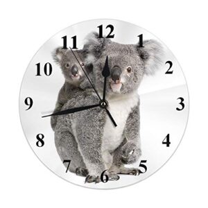 aoyego koala wall clock cute animal koala bears family mom and son clock round silent non ticking home decor 10 inch for living room bedroom office