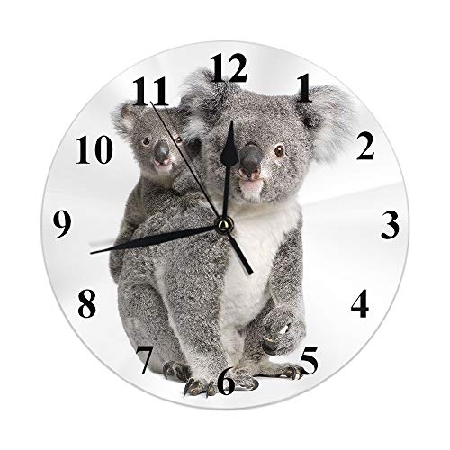 AOYEGO Koala Wall Clock Cute Animal Koala Bears Family Mom and Son Clock Round Silent Non Ticking Home Decor 10 Inch for Living Room Bedroom Office