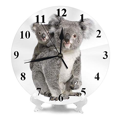 AOYEGO Koala Wall Clock Cute Animal Koala Bears Family Mom and Son Clock Round Silent Non Ticking Home Decor 10 Inch for Living Room Bedroom Office