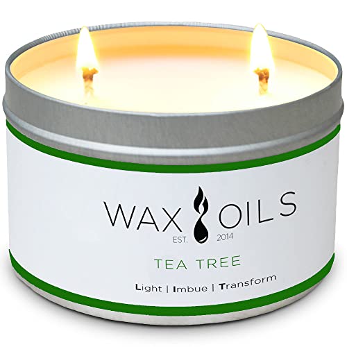 Wax and Oils Soy Wax Aromatherapy Scented Candles (Tea Tree) 16 Oz.