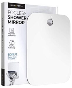 honeybull shower mirror fogless for shaving - (large 8x10in) flat anti fog mirror with razor holder for shower, mirrors, shower accessories, bathroom mirror, bathroom accessories, holds razors for men